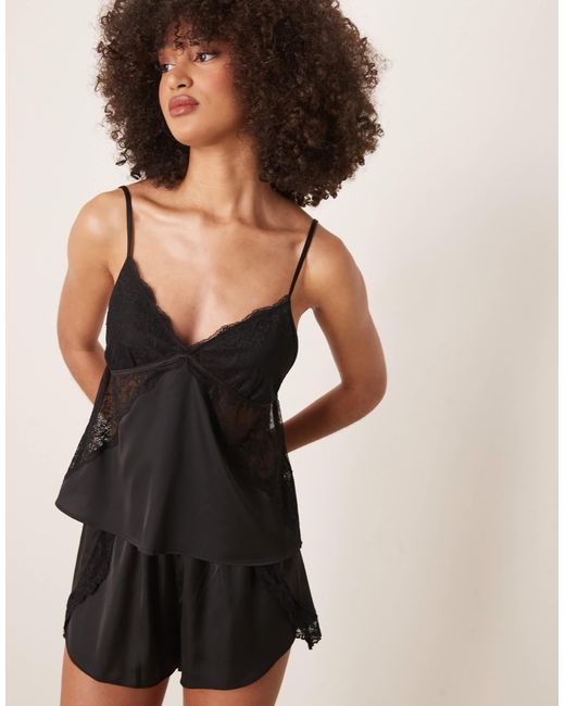 Abercrombie & Fitch Sheer Lace Pajama Cami Top in Black | Lyst