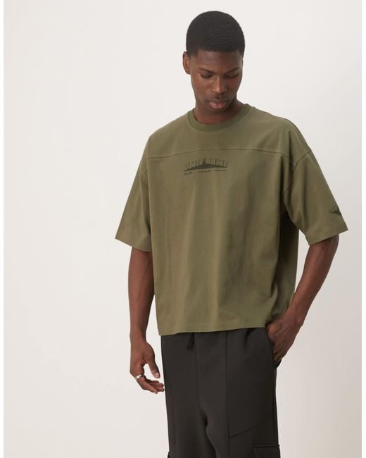 ASOS Oversized Boxy Heavyweight T-shirt With Chest Print And Seam Detail in Green for Men | Lyst