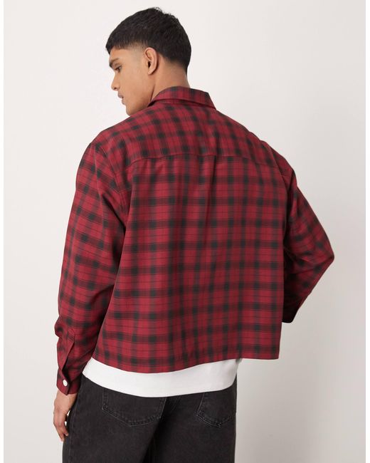 ASOS Oversized Boxy Flannel Shirt With Double Pocket in Red for Men | Lyst