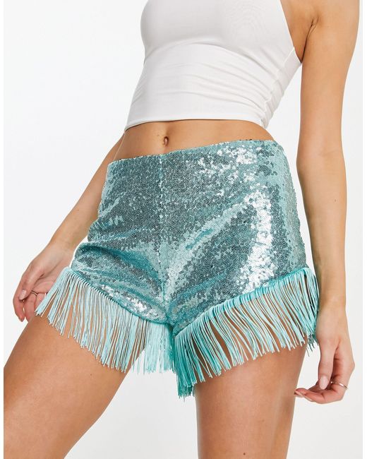 Blue Sequin Shorts