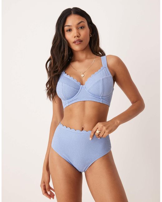 Peek & Beau Crinkle Underwire Bikini Top With Scallop Detail in Blue | Lyst