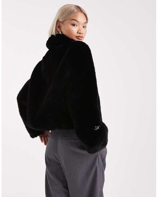 French Connection Embellished Cropped Faux Fur Coat in Black | Lyst UK