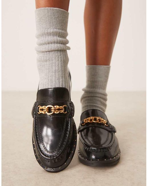 ASOS Ministry Premium Chain Detail Loafers in Black | Lyst UK