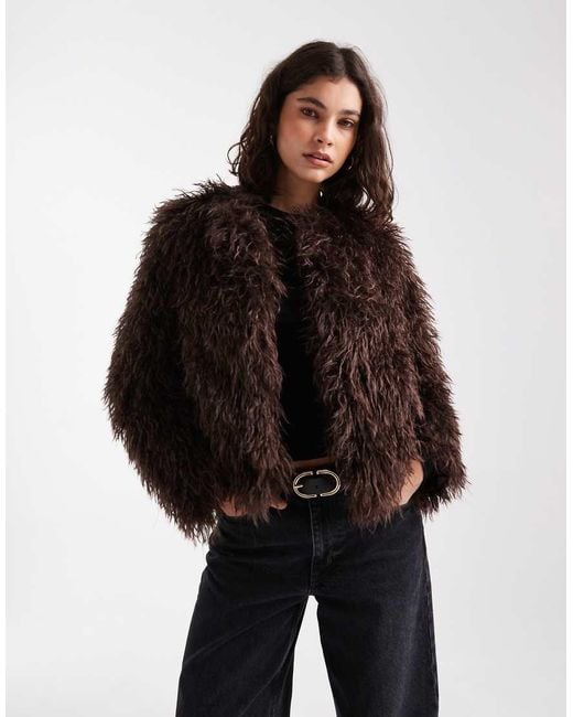 New Look shaggy Faux-fur Cropped Jacket in Black | Lyst UK