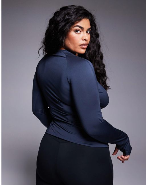 ASOS Curve Icon Slim Fit Active Long Sleeve Top in Blue | Lyst