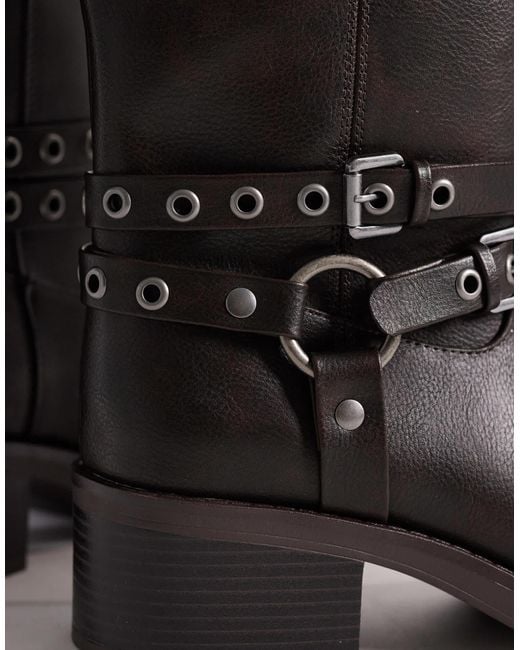 ASOS Curve Cassandra Eyelet Biker Boot in Black | Lyst