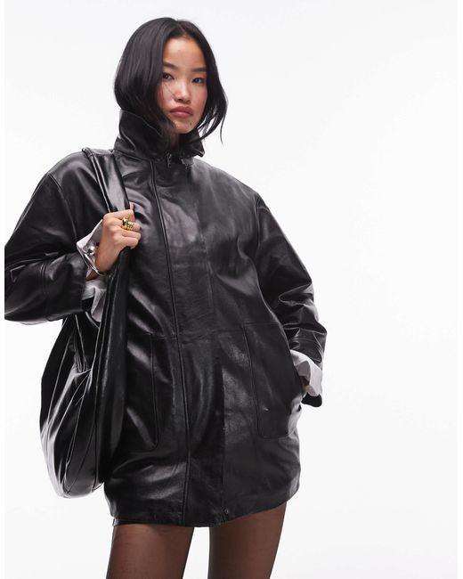Mango Capsule Oversized Leather Jacket in White | Lyst
