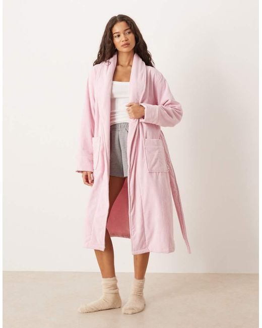 Chelsea Peers Towelling Robe With Good Morning Embroidery in Pink | Lyst UK