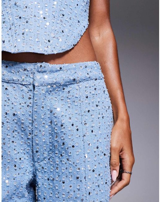 Wanderdoll Wander Doll Maya Sequin Denim Wide Leg Pants in Blue | Lyst