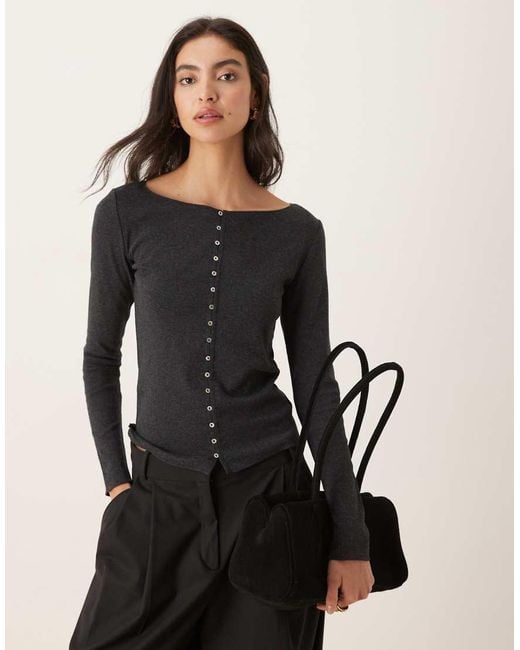 Mango Cotton Mix Round Neck Cardigan in Black | Lyst UK