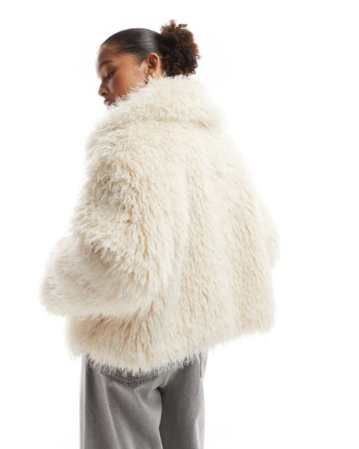 Stradivarius shaggy Faux Fur Jacket in White | Lyst