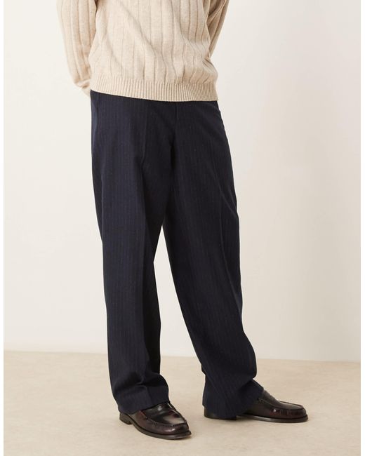ASOS Smart Wide Leg Wool Blend Pants in Blue for Men | Lyst