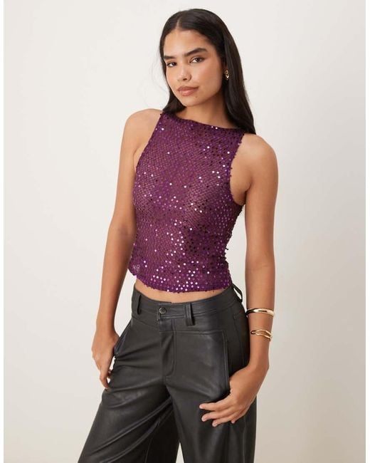 Motel Dudley Sequin Knit Singlet Top in Purple | Lyst UK