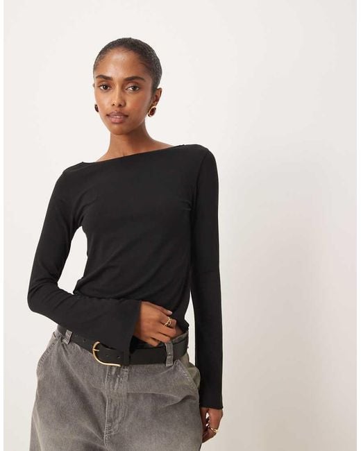 Mango Boat Neck Long Sleeve Top in Black | Lyst UK