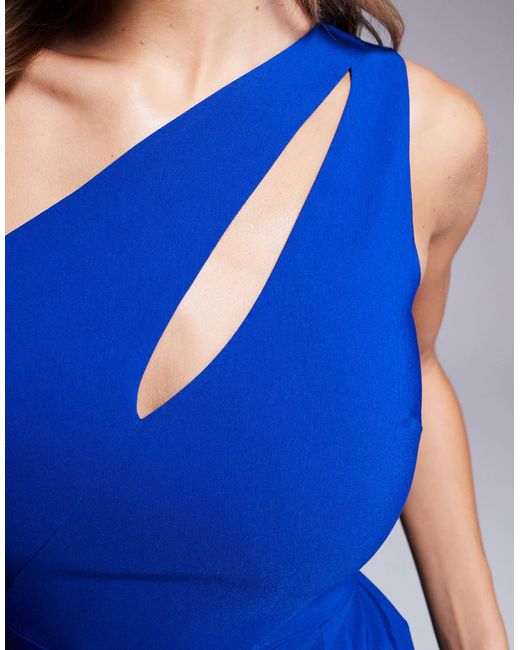 Vesper One Shoulder Cut Out Detail Front Split Maxi Dress in Blue | Lyst