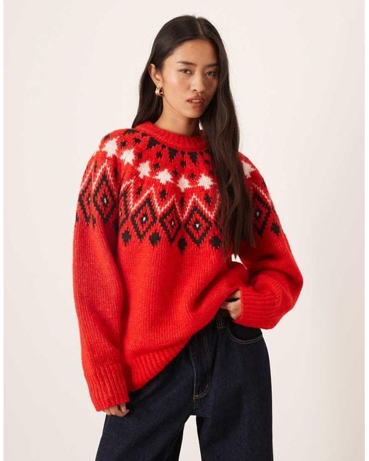 ASOS Fair Isle Christmas Tree Chunky Jumper in Red | Lyst UK