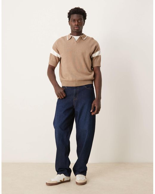 ASOS Relaxed Boxy Fit Notch Neck Polo With Sleeve Panel in Natural for ...
