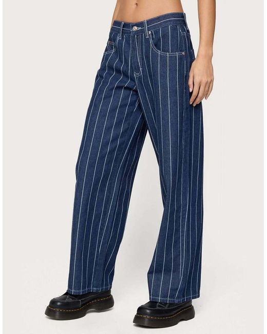 Edikted Kyler Pinstripe Low Rise Jeans in Blue | Lyst UK
