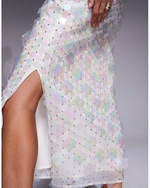 ASOS Embellished Disc Sequin Midi Skirt in Blue | Lyst UK