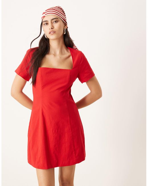 Abercrombie & Fitch Short Sleeve Skimming Square Neck Short Mini Dress ...