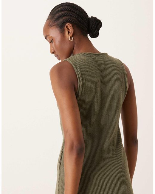 ASOS Sleeveless Ribbed Mini Dress With Gold Buttons in Natural | Lyst