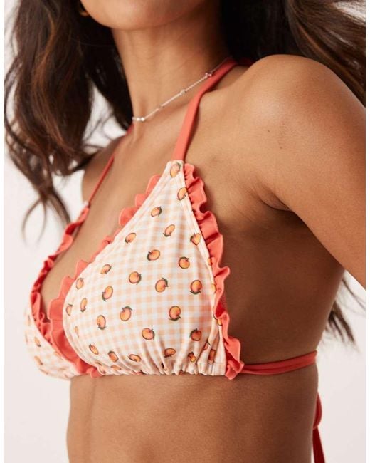 Peek & Beau Fuller Bust Peach Gingham Triangle Bikini Top in Brown | Lyst UK