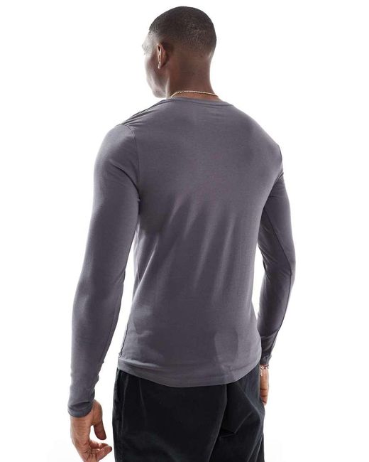 ASOS Essential Muscle Fit Long Sleeve T-Shirt in Blue for Men | Lyst UK