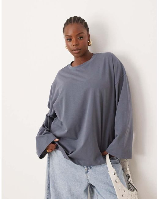 ASOS Curve Premium Heavyweight Cotton Oversized Long Sleeve T-shirt in ...
