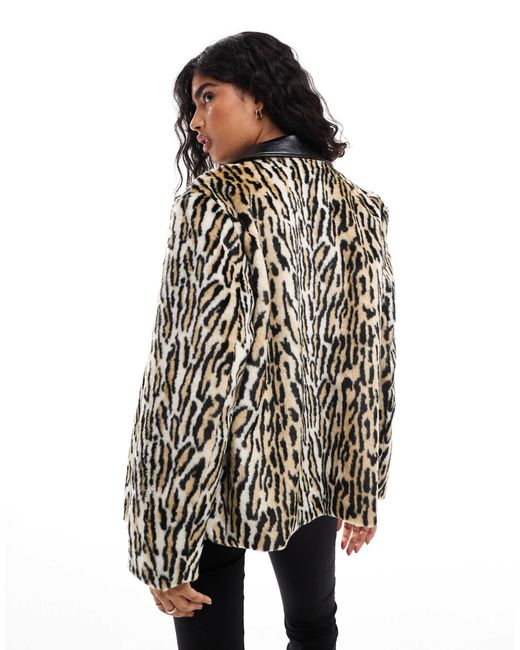 ASOS Leather Collar Faux Fur Jacket in Black | Lyst