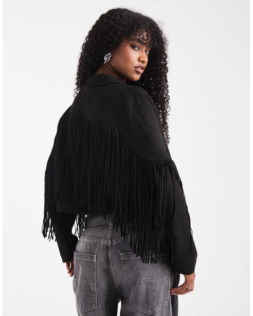 ONLY Boho Fringe Detail Faux-suede Jacket in Grey | Lyst UK