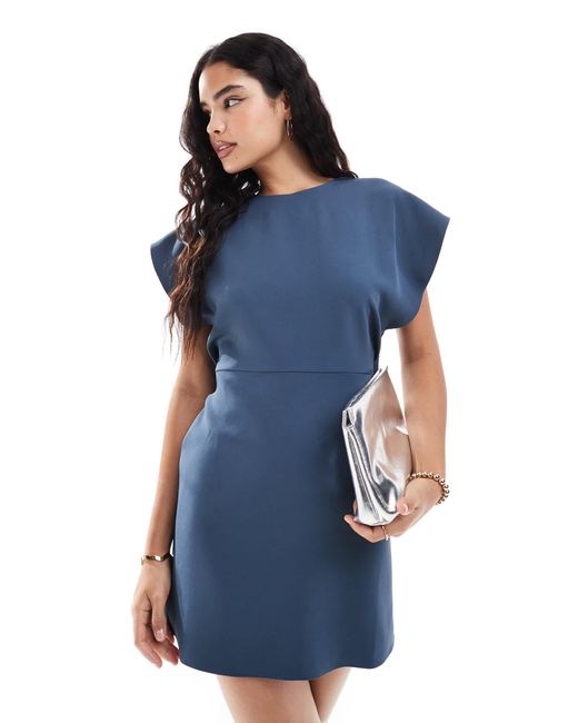 ASOS Low Back Bow Detail Mini Dress-navy in Blue | Lyst UK