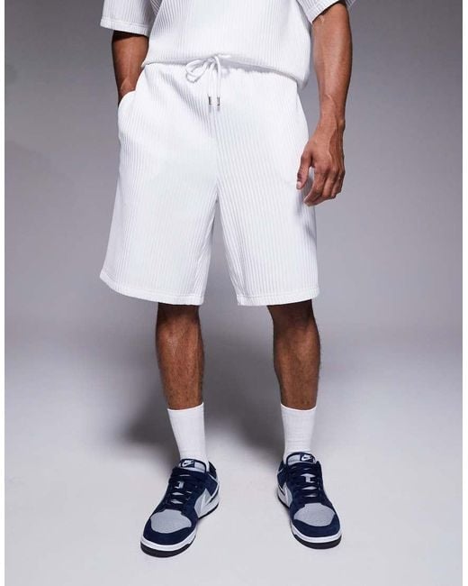 River Island Plisse Bermuda Shorts in White for Men | Lyst UK