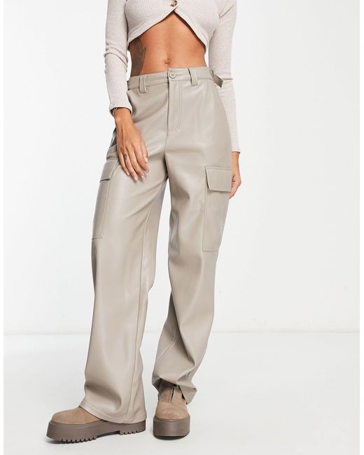 Asos Leather Look Cargo Pants In Mushroom Natural Lyst Australia