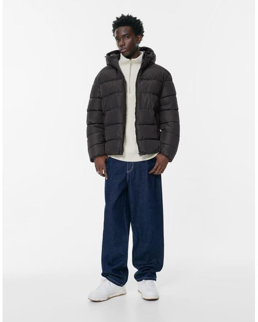 Pull&Bear Lightweight Hooded Puffer Jacket in Blue for Men | Lyst UK