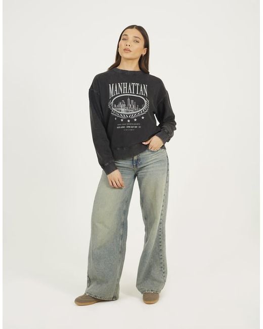 Brave Soul Acid Wash Embroidered Sweatshirt in Black | Lyst UK