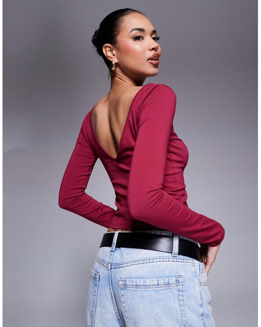 ASOS Acid Wash V Back Slash Neck Top in Red | Lyst