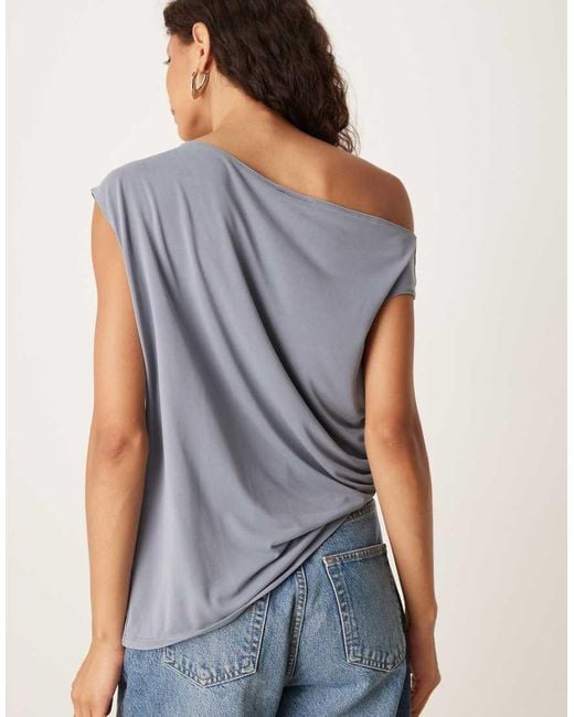 ASOS Modal Slouchy Off Shoulder Tee With Asymmetric Hem in Blue | Lyst UK