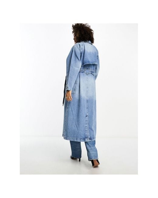 River Island Denim Trench Coat in Blue | Lyst