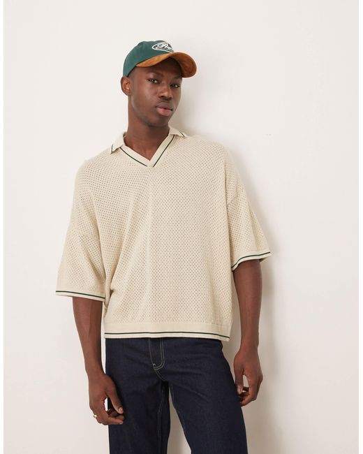 ASOS Oversized Boxy Fit Notch Neck Polo in Natural for Men | Lyst