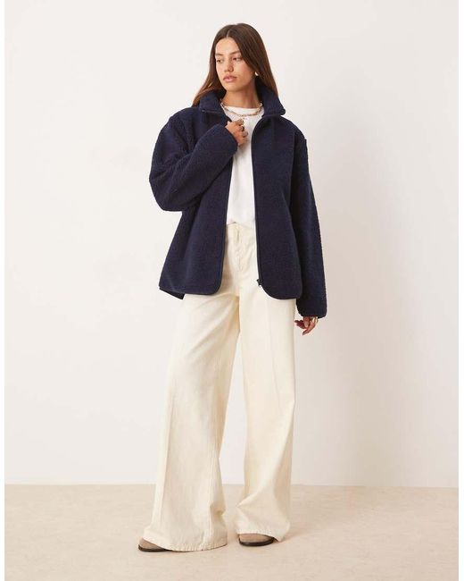 ASOS Borg Zip Through Fleece in Blue | Lyst UK