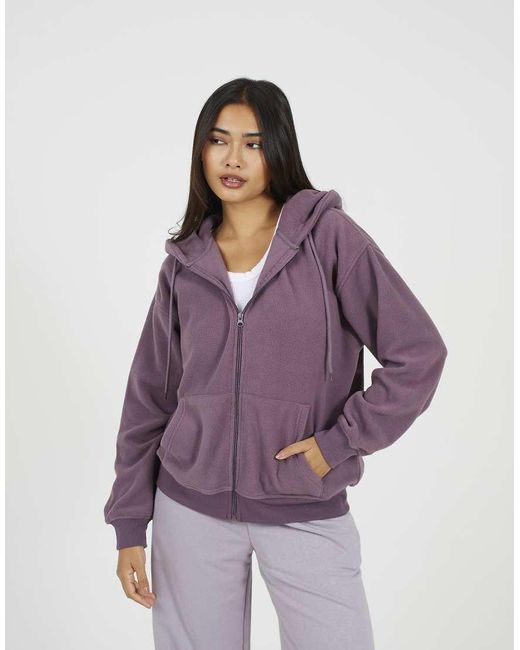 Brave Soul Zip Through Polar Fleece Hoodie in Purple | Lyst UK