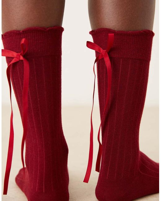 ASOS Socks With Ribbon Detail in Red | Lyst UK