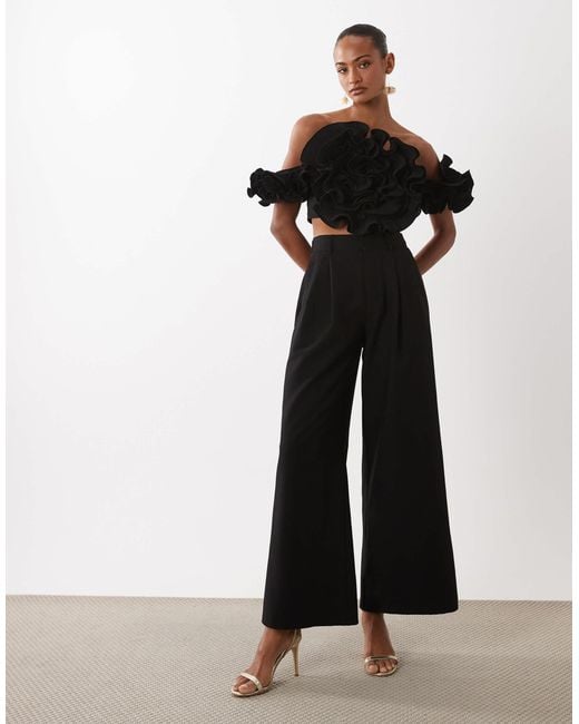 ASOS Off-the-shoulder Top With 3d Flower Detail in Black | Lyst