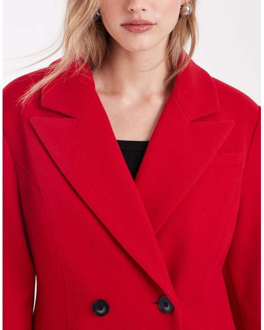 ASOS Formal Sculpted Longline Coat in Red | Lyst UK