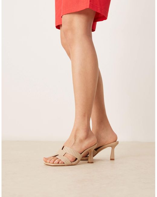 Raid Wide Fit Zelda Kitten Heeled Mule Sandals in Natural | Lyst