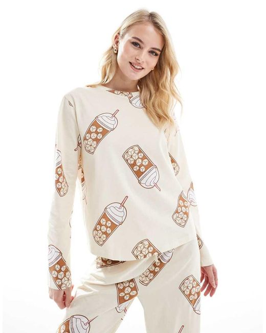 ASOS Asos Design Tall Iced Coffee Long Sleeve Top And Trouser Pyjama ...