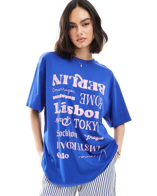 ASOS Oversized T-shirt With Location Graphic in Blue | Lyst