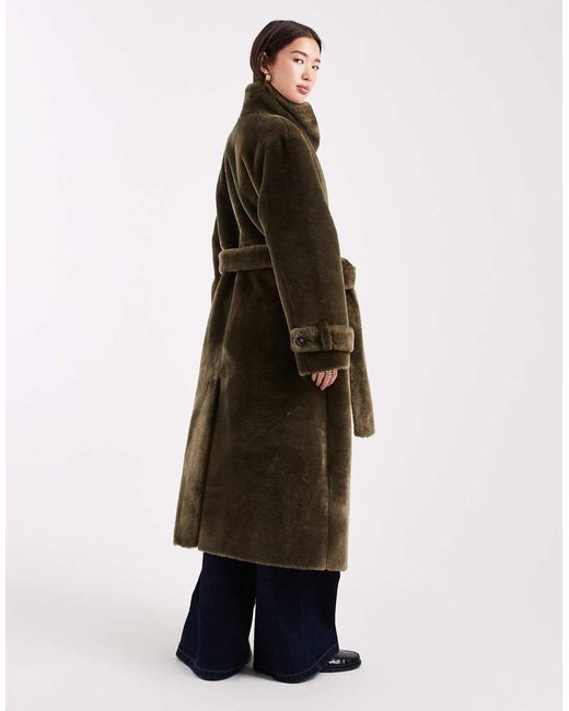 ASOS Cosy Borg Funnel Neck Longline Coat in Black | Lyst UK