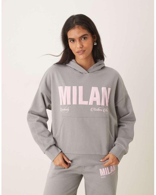 ASOS Oversized Hoodie With Milan Graphic in Grey | Lyst UK