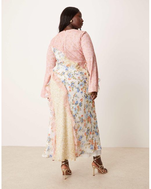 ASOS Asos Design Curve Spliced Frill Seam Detail Maxi Dress in Natural ...